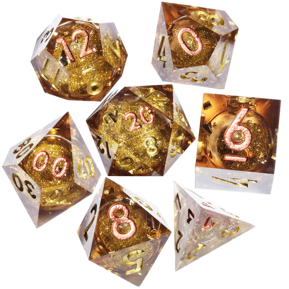 Golden Sand 7-Piece Sharp Edge D&D Dice Set | Dice of Dragons