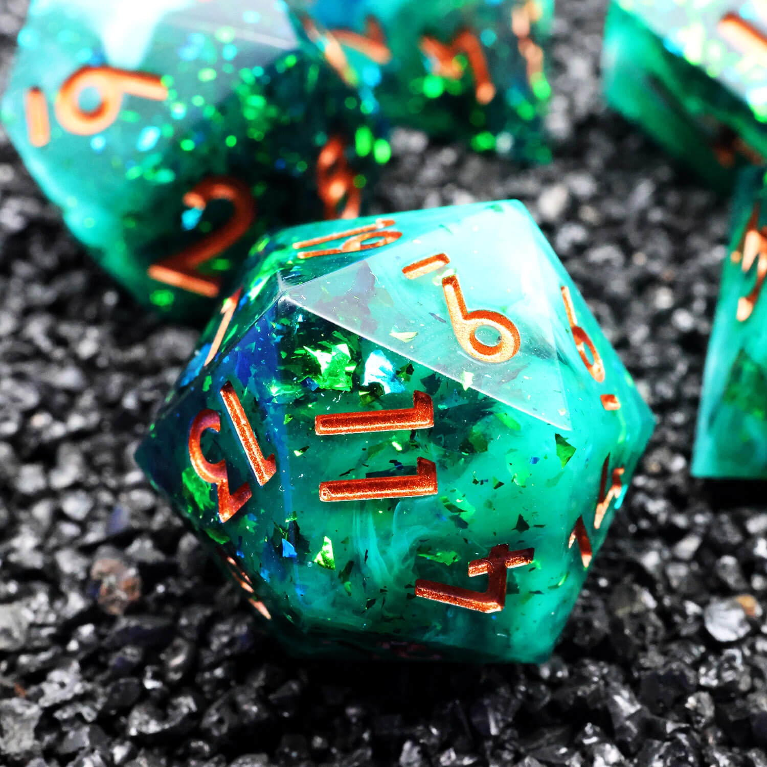 Green Forest Handmade Polyhedral DnD Dice Set | Eco-Friendly RPG Dice