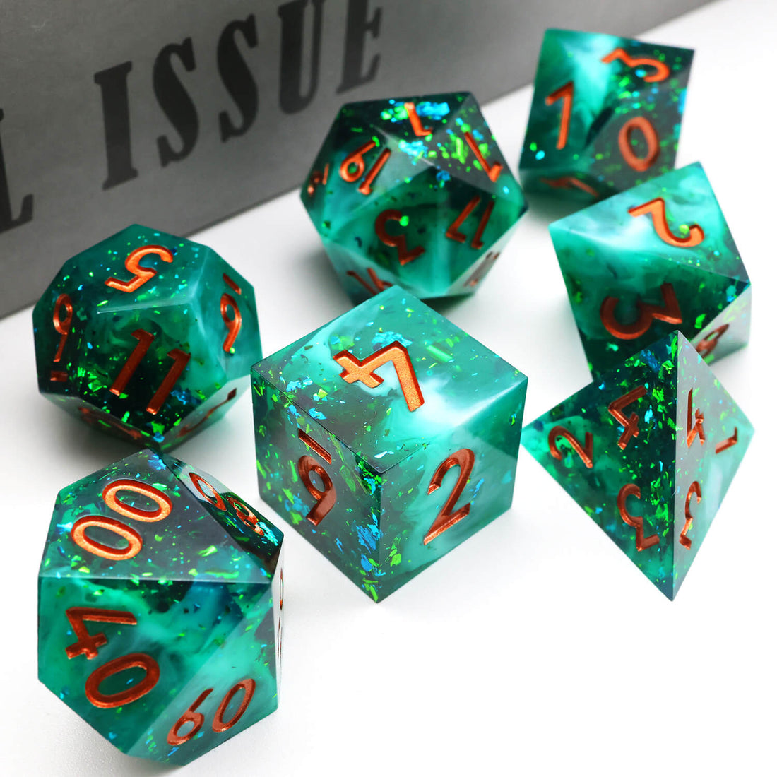 Green Forest Handmade Polyhedral DnD Dice Set | Eco-Friendly RPG Dice