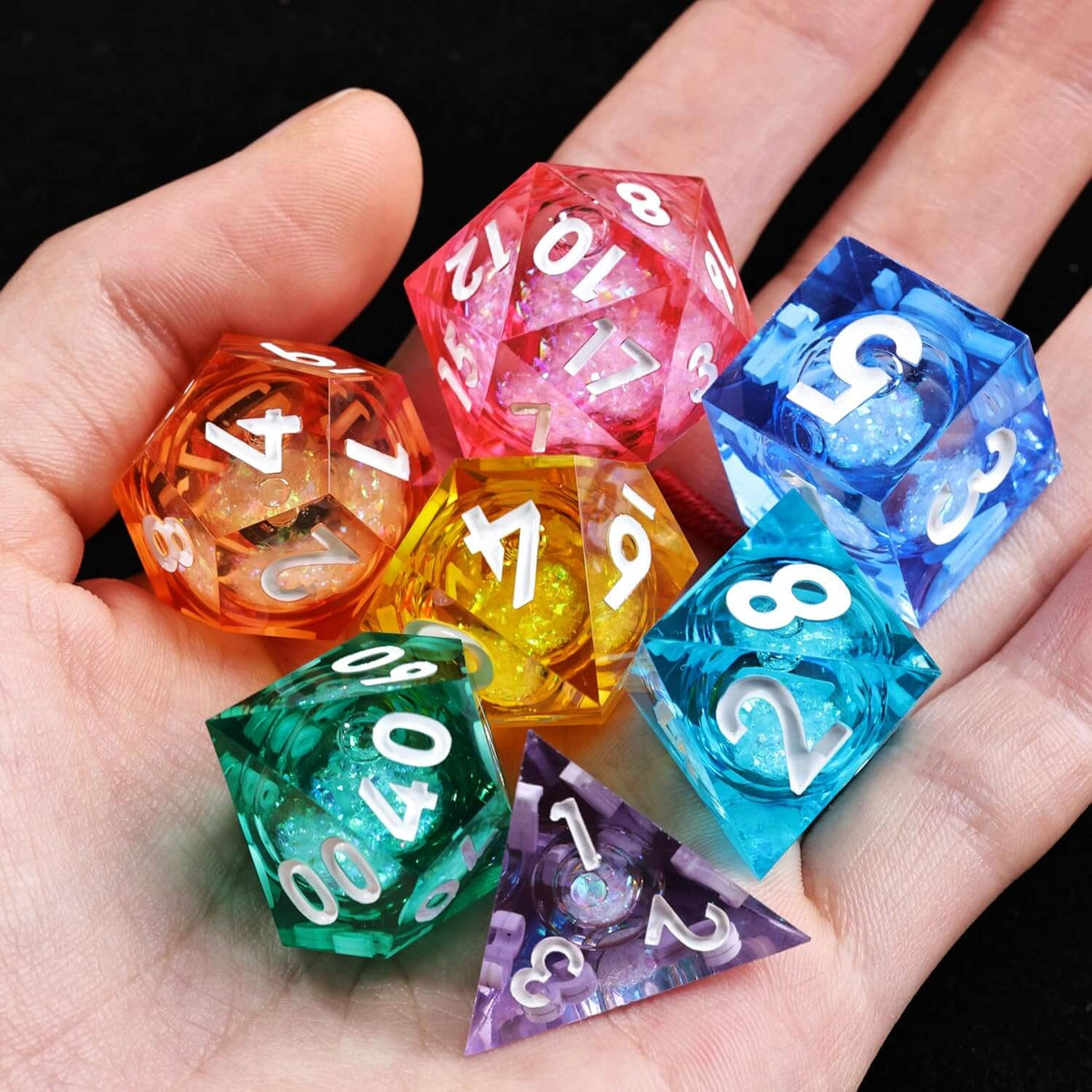 Liquid Core Rainbow Polyhedral D&D Dice Set 7 Pieces | Dice of Dragons