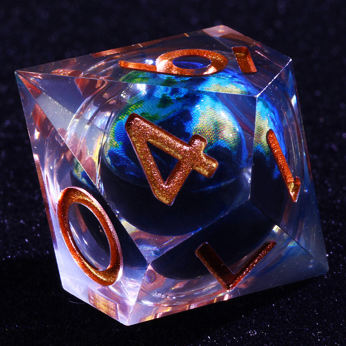 Polyhedral Cool Liquid Core DnD Set of Dice Globe