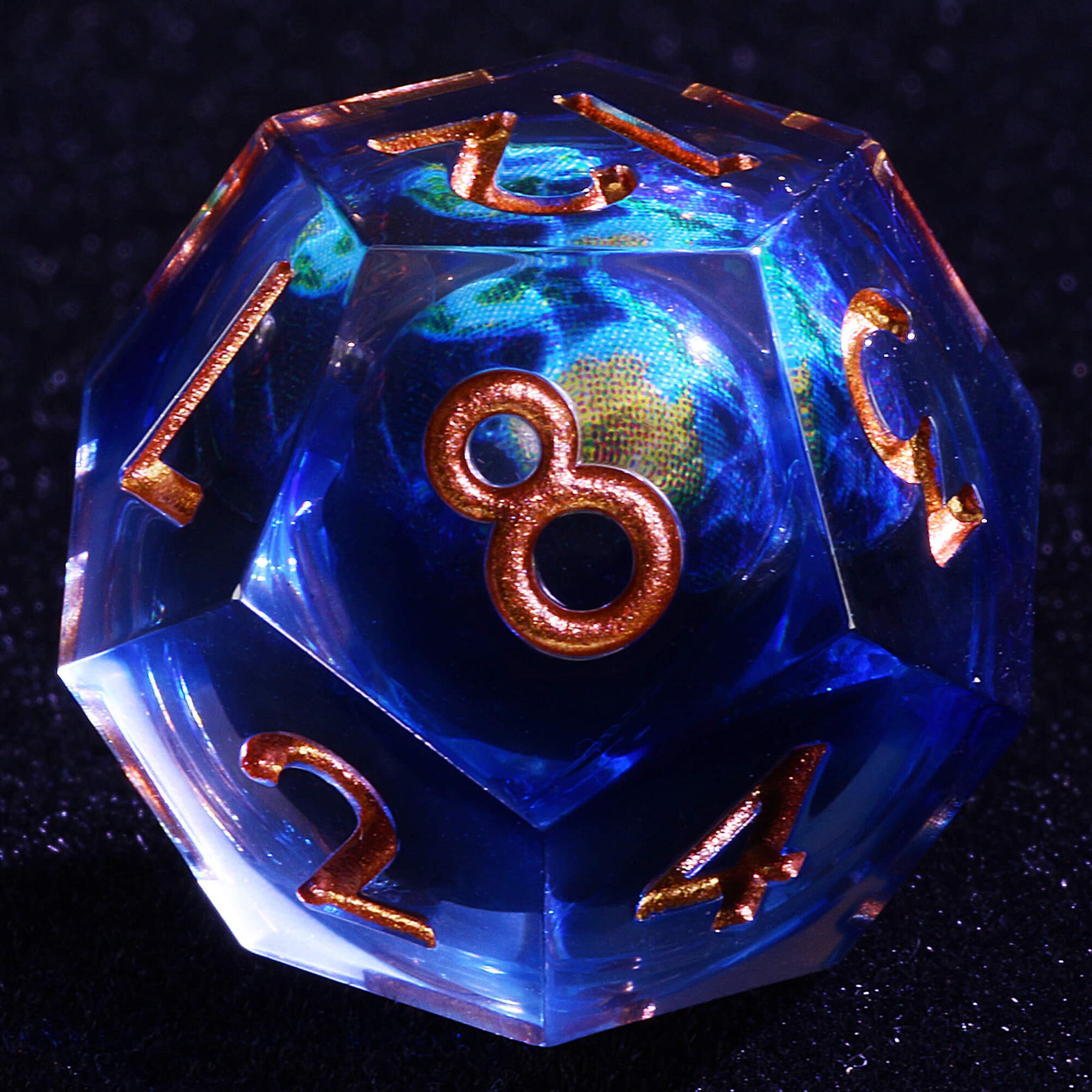 Polyhedral Cool Liquid Core DnD Set of Dice Globe