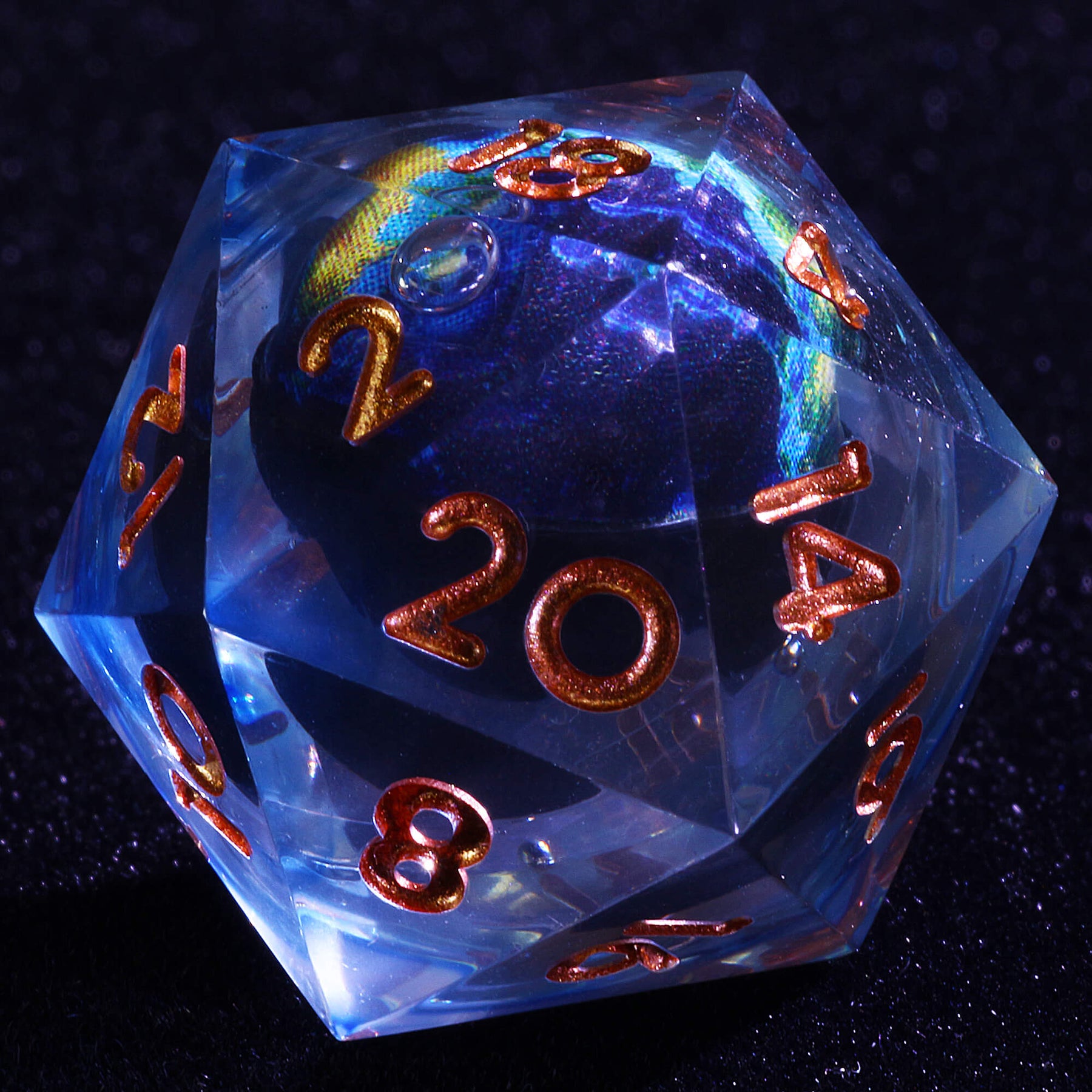 Polyhedral Cool Liquid Core DnD Set of Dice Globe