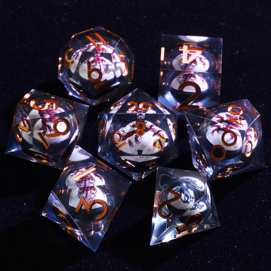 Polyhedral Cool Skeleton Crab Liquid Core DnD Dice Sets