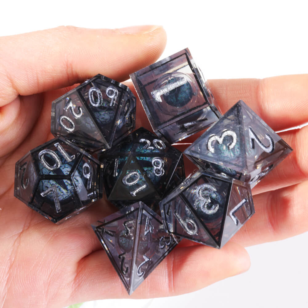 Black Liquid Core Dragon Eye D&D Dice Set 7 Pieces | Dice of Dragons