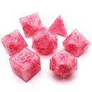 Layered Pink Flower DND Dice Set - 7 Pieces | Dice of Dragons