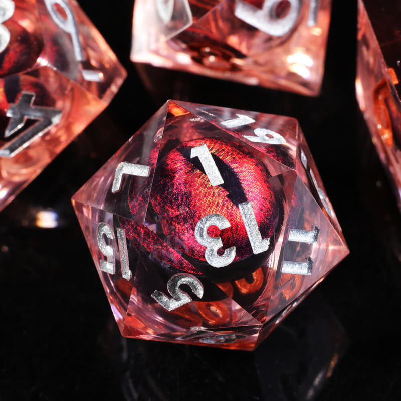 Red Dragon Eye Resin 7-Piece D&D Dice Set | Dice of Dragons