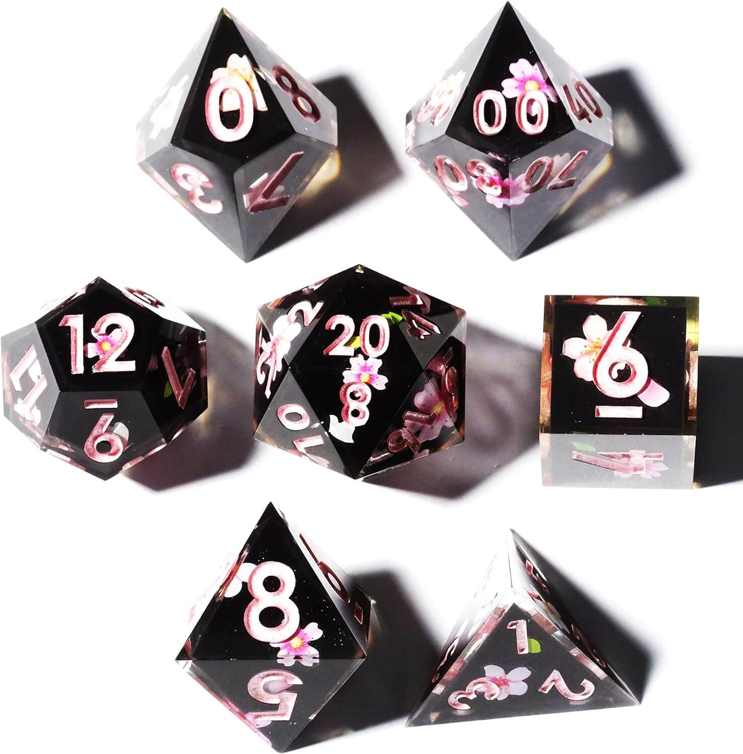 Sakura Night Polyhedral Resin 7-Piece D&D Dice Set | Dice of Dragons
