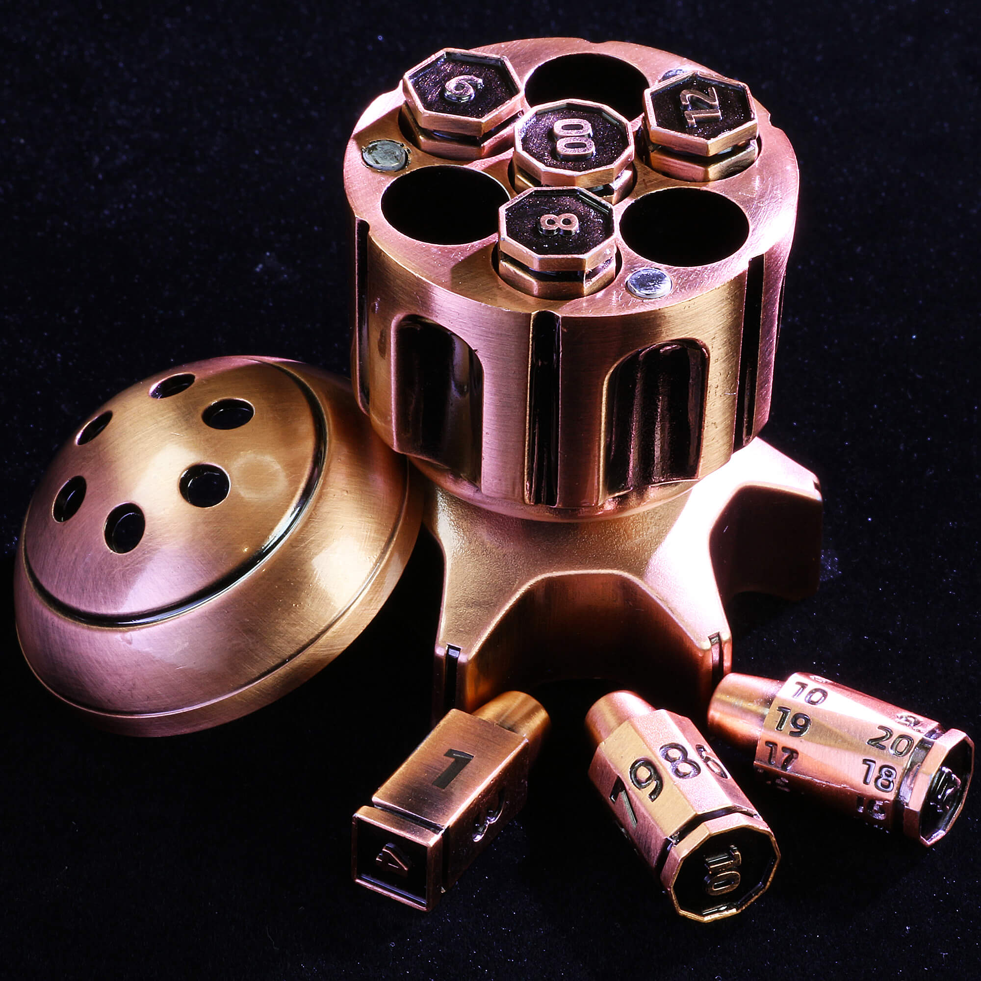 Spinning Rocket Metal Bullet Revolver Dice Set DnD | Unique RPG Dice