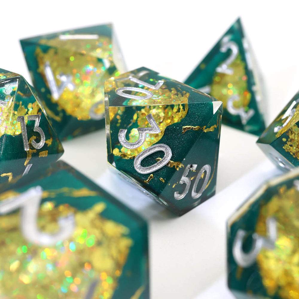 Yellow Purple Geode DND Dice Set - 7 Pieces | Dice of Dragons